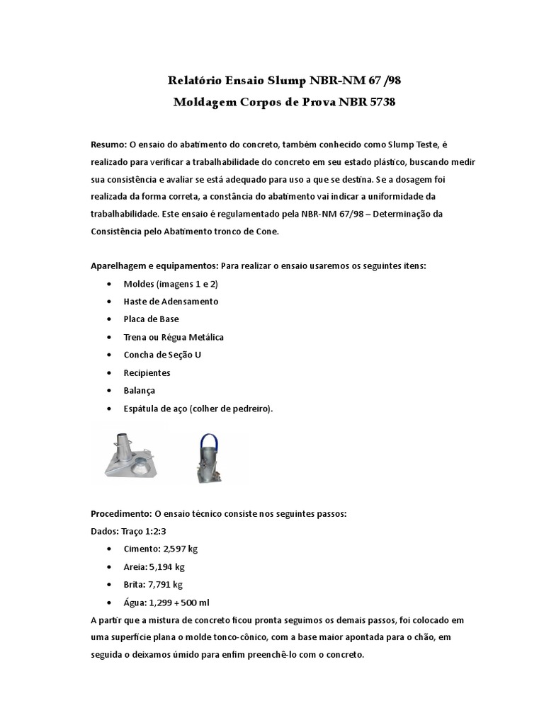 Relatório de Ensaio Slump e Moldagem | PDF | Concreto