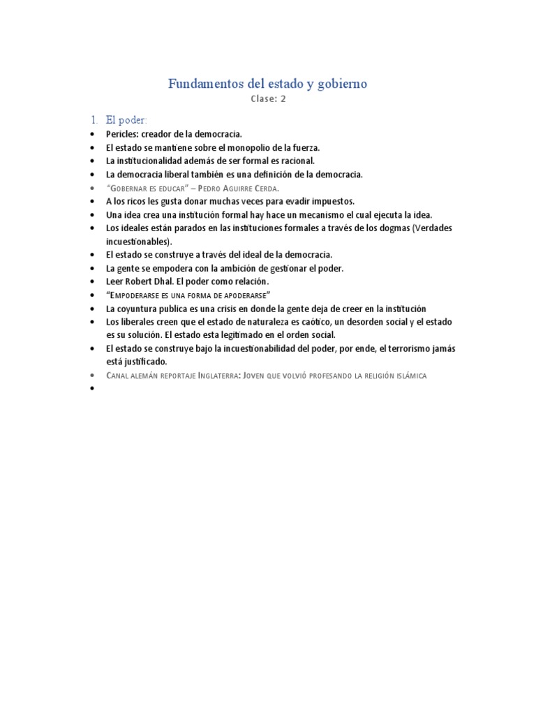 Fundamentos del estado y gobierno clase 2 | PDF