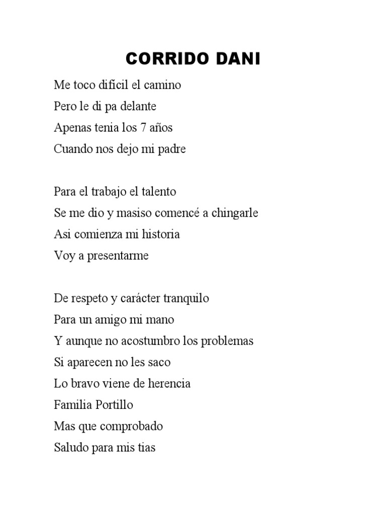 CORRIDO DANI Letra | PDF