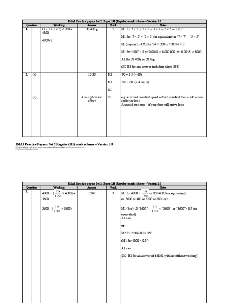 04b Practice Papers Set 2 - Paper 1H Mark Scheme | PDF | Mathematical ...