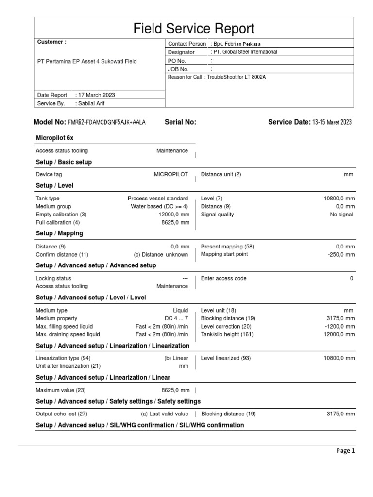 Service Report LT 8002A | PDF | Sensor | Amplitude