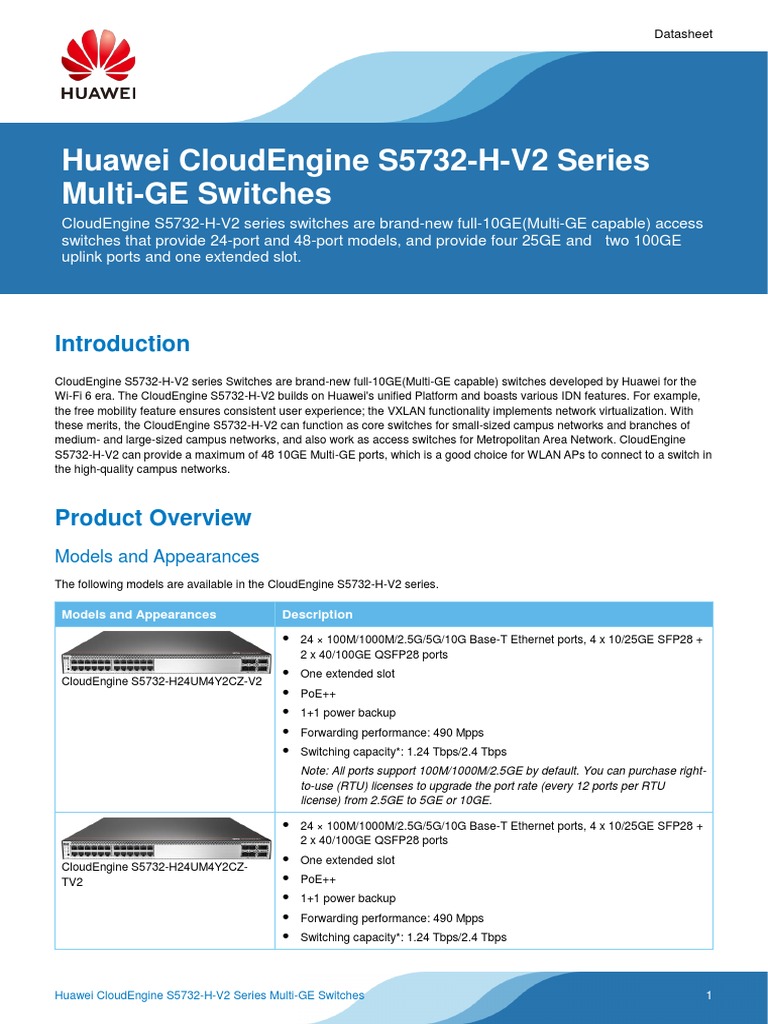 Huawei CloudEngine S5732-H-V2 Series Multi-GE Switches Datasheet | PDF ...