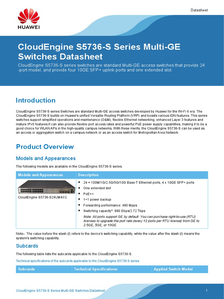 Huawei CloudEngine S5736-S Series Multi-GE Switches Datasheet | Download Free PDF | Network ...
