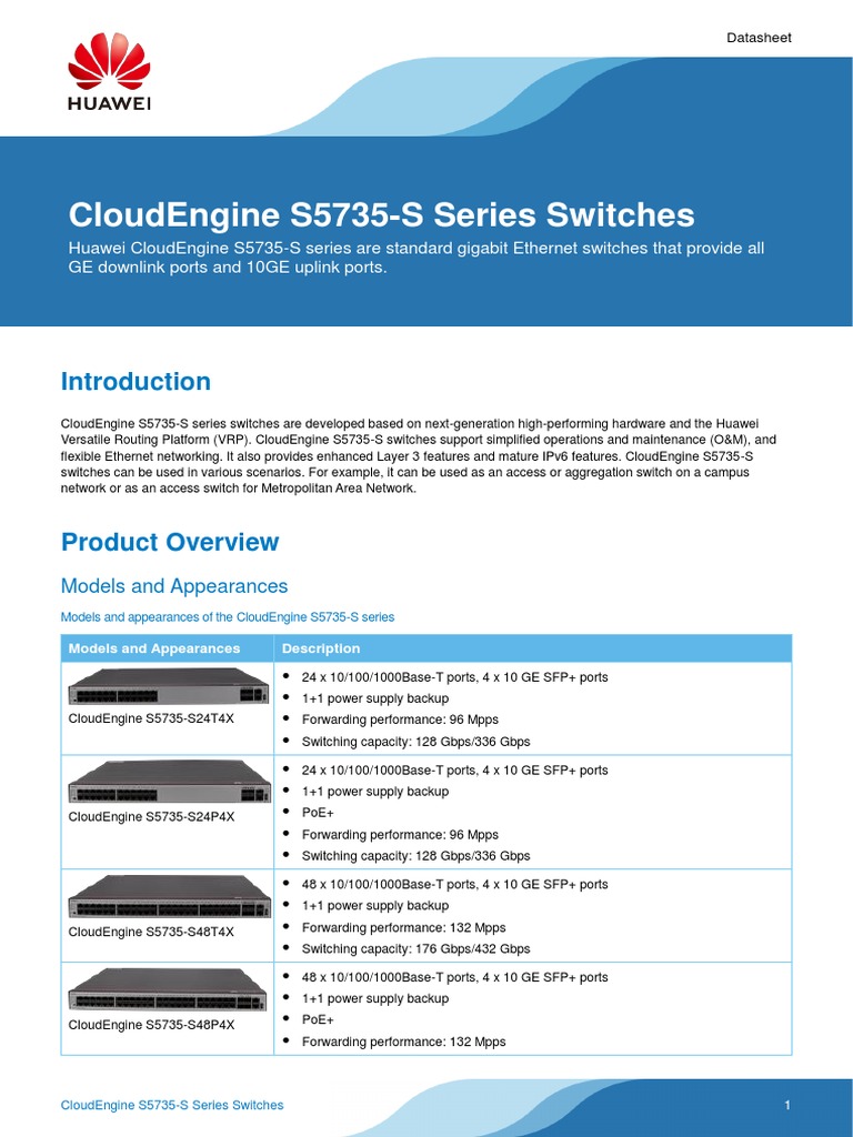 Huawei CloudEngine S5735-S Series Switches Datasheet | PDF | Alternating Current | I Pv6