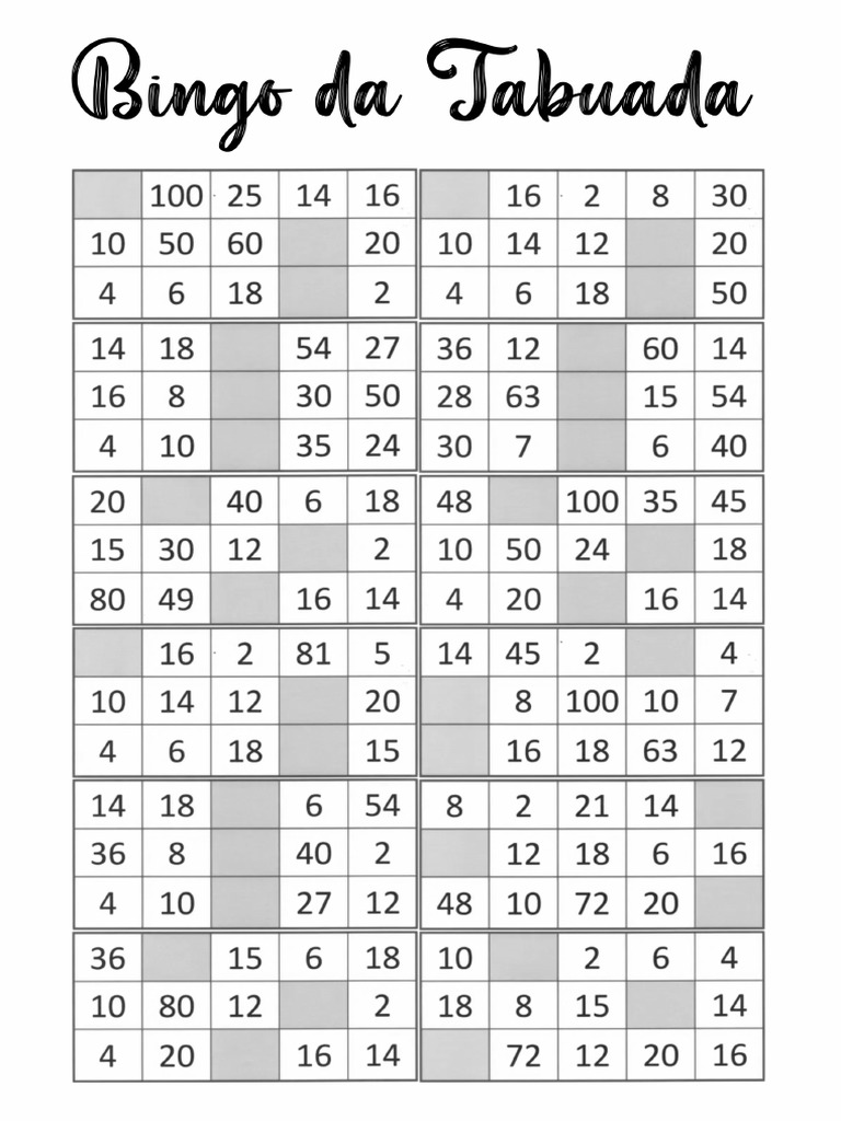 bingo tabuada (1) | PDF