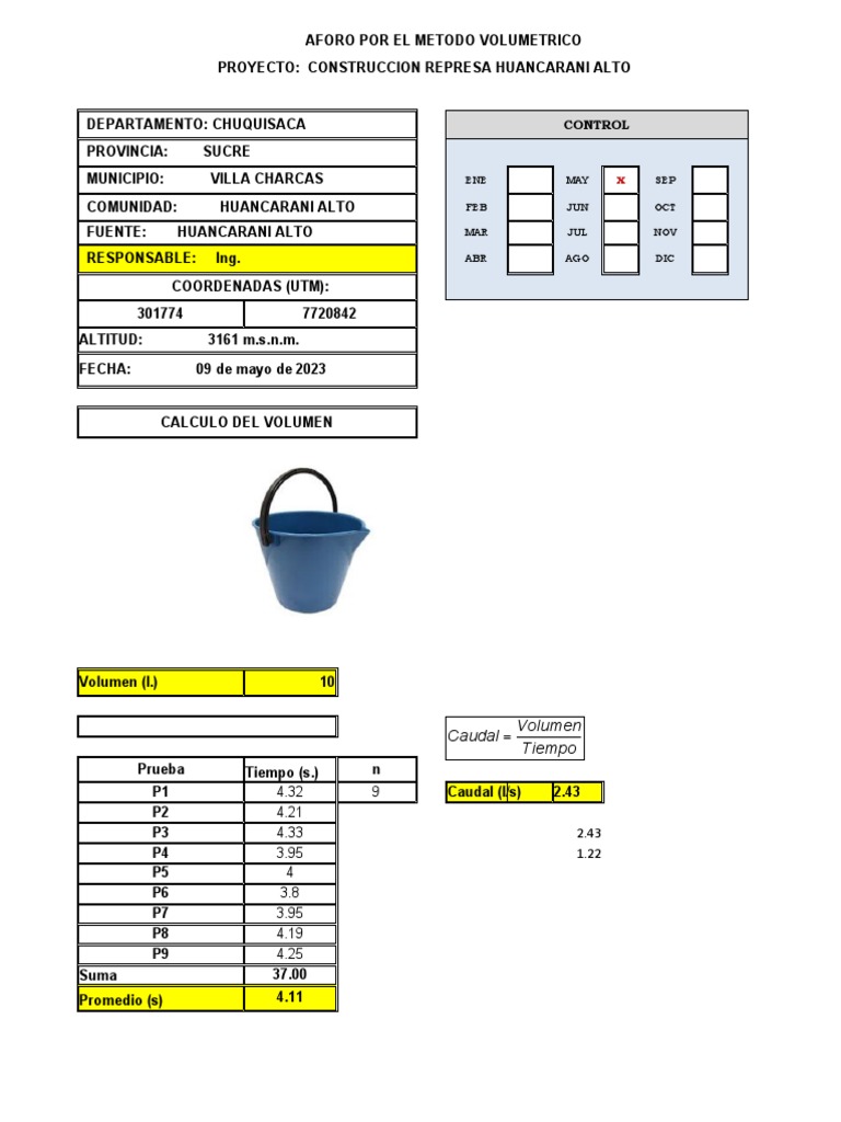 AFORO VOLUMETRICO REPRESA HUANCARANI ALTO | PDF