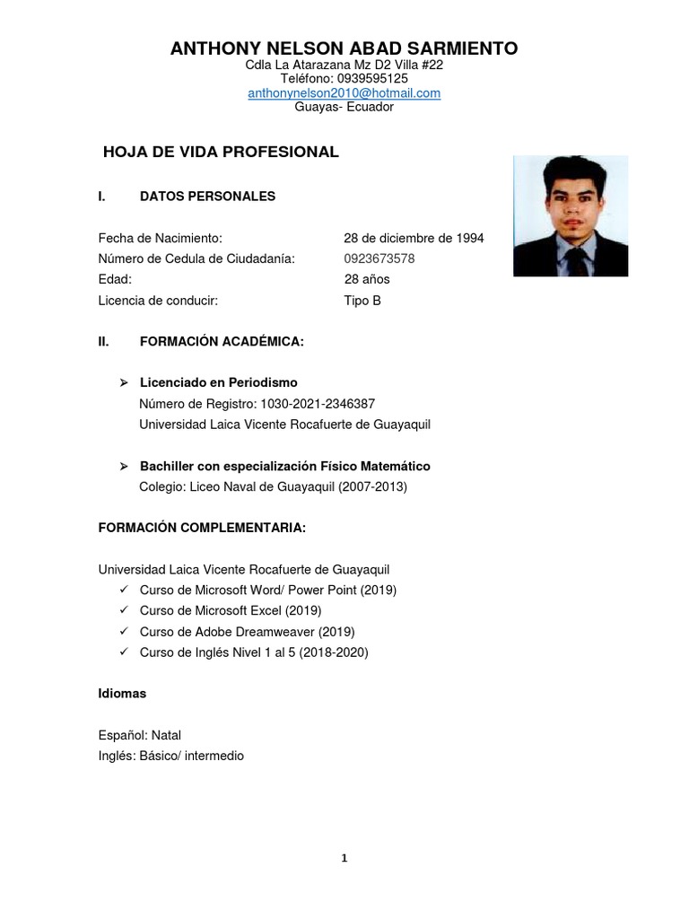 Curriculum Anthony Abad | PDF