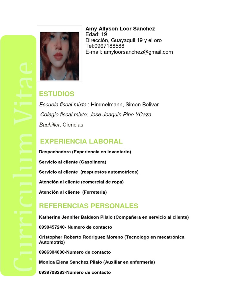 CV Amy Loor: Experiencia en Atención al Cliente | PDF | Ciencias sociales