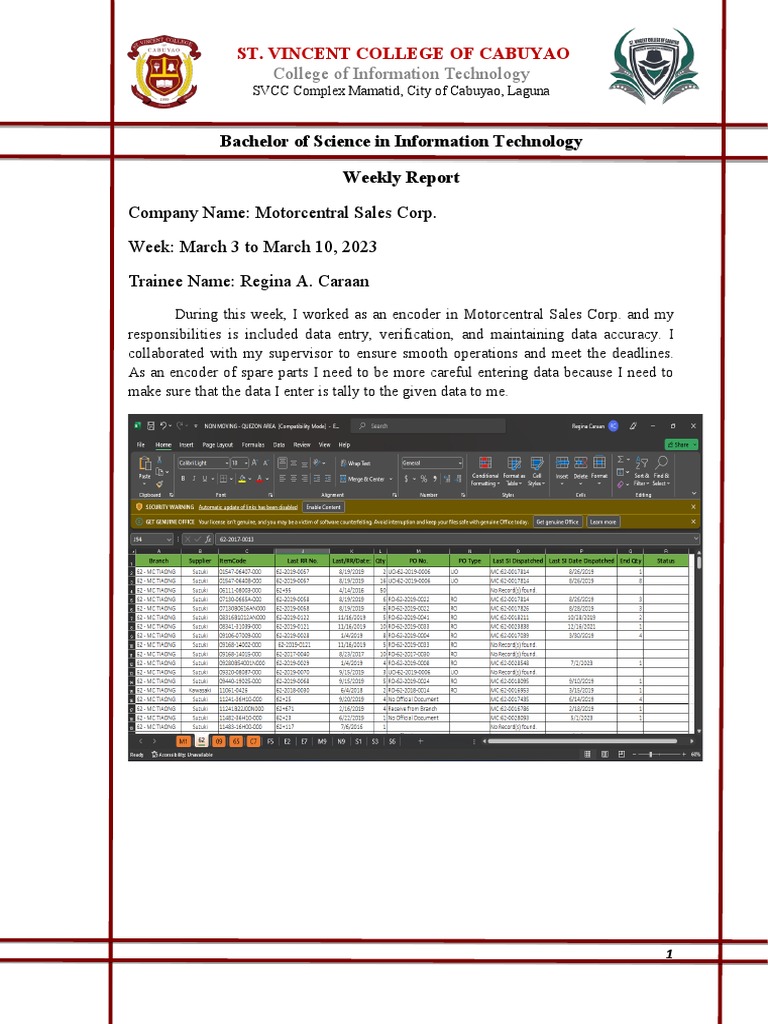 Weekly Narrative Report PDF Information Technology Information