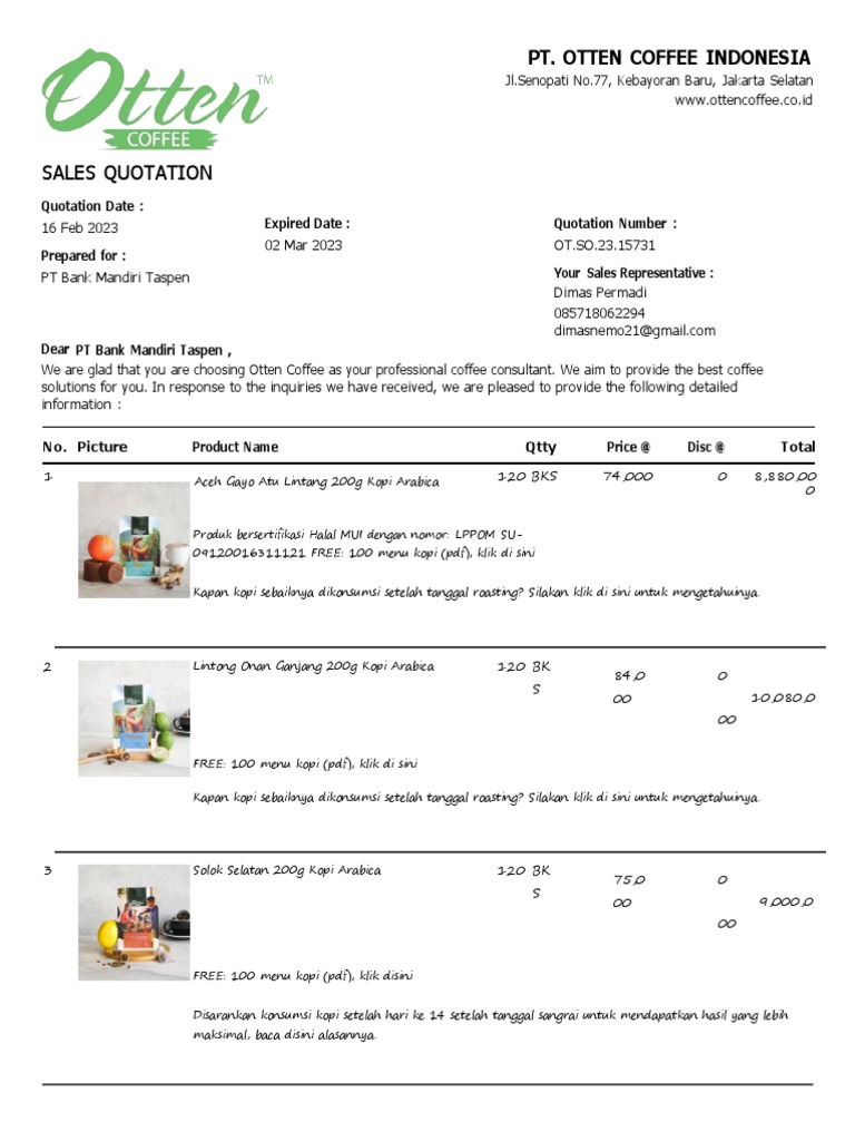 Quotation Pt Mandiri Taspen Tbk Jakarta Pdf