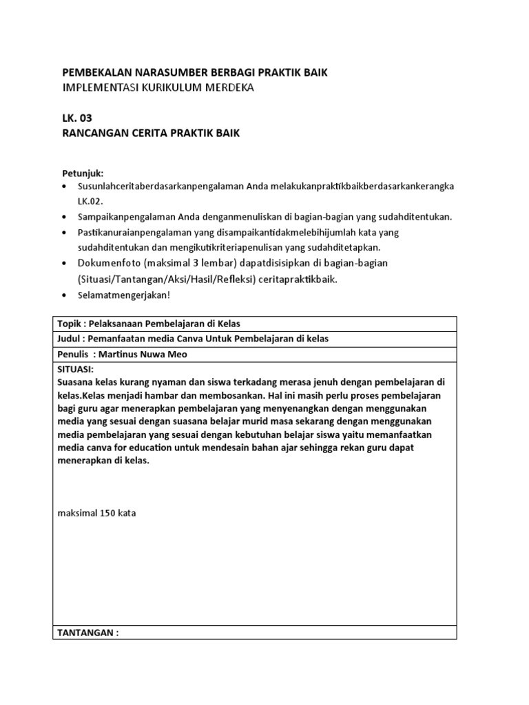 LK.03. - Rancangan Cerita Praktik Baik | PDF | Karier & Perkembangan