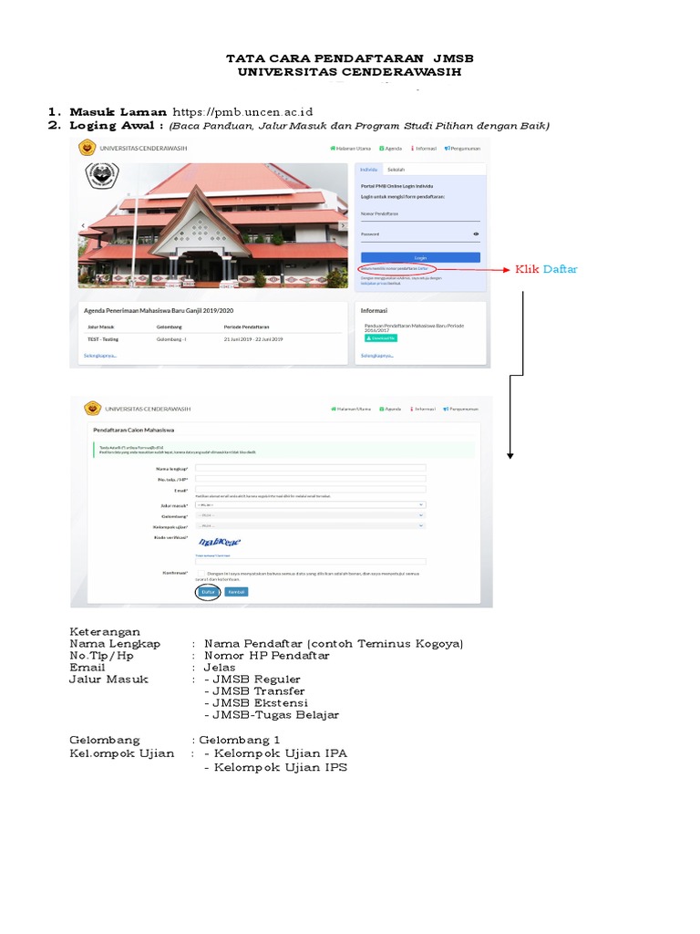 Tata Cara Pendaftaran PMB Online 2020-2021 63787 | PDF