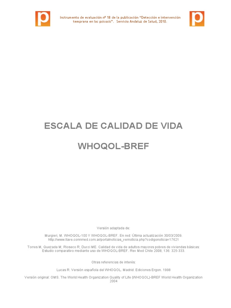 Escala WHOQOL-BREF de Calidad de Vida | PDF | Sicología