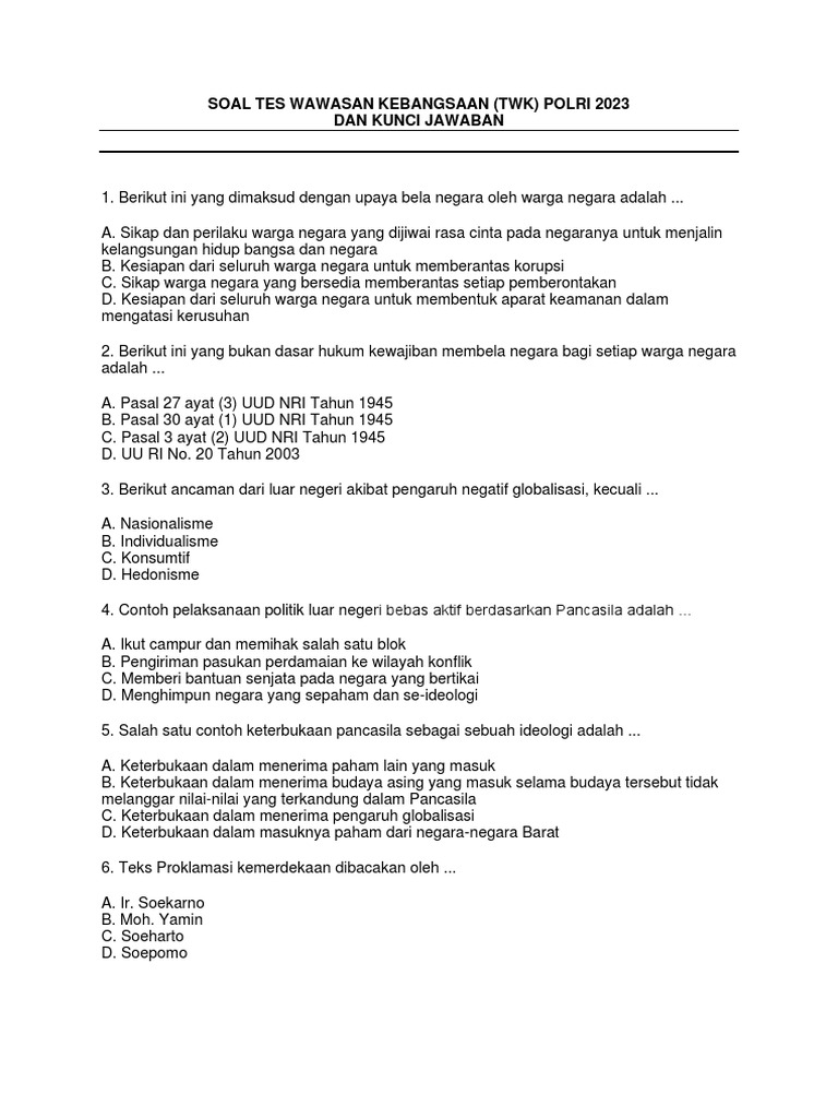 Soal TWK Polri 2023 Masagipedia | PDF