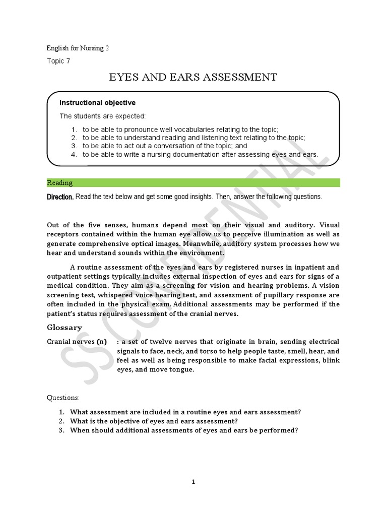 Learning Material Topic 7 Eyes and Ears Assessment | PDF | Ear | Eye
