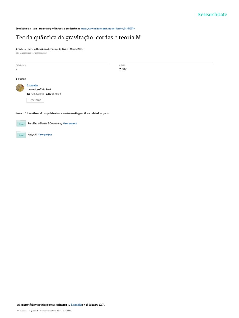 Teoria Quantica Da Gravitacao Cordas e Teoria M | PDF | Teoria das ...