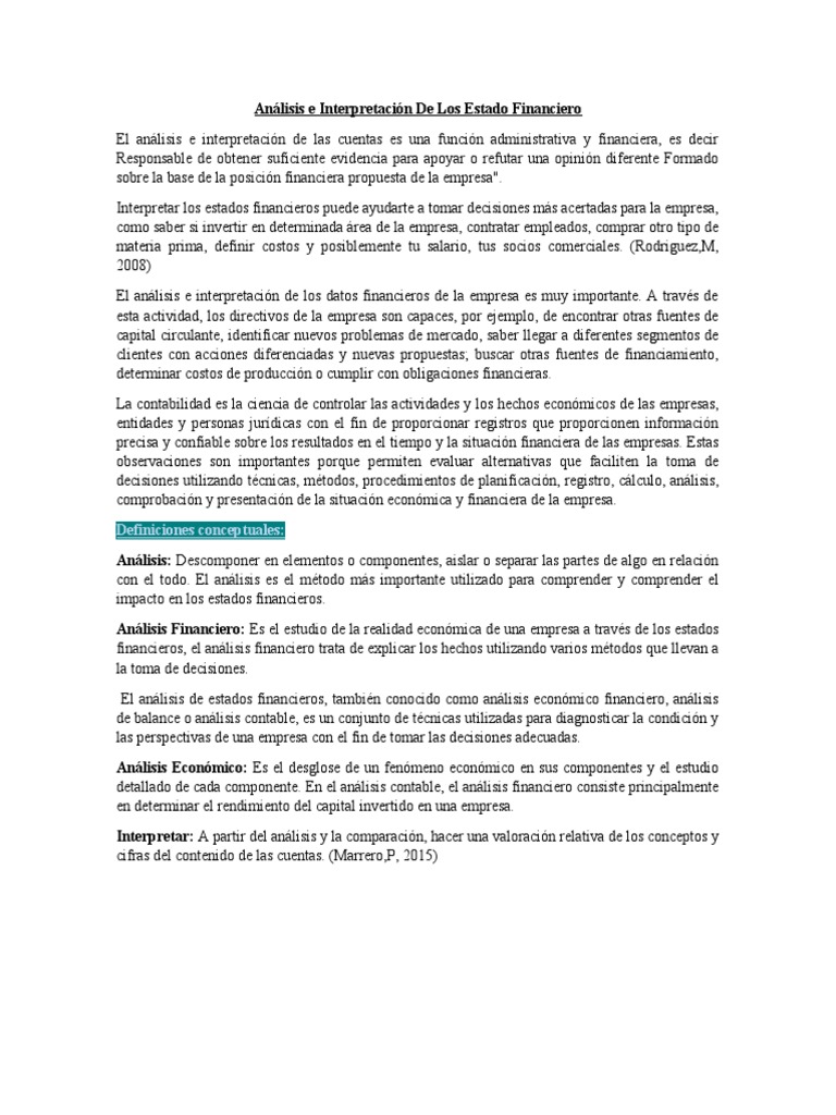 Análisis e Interpretación De Los Estados Financieros | PDF | Contabilidad | Estado financiero