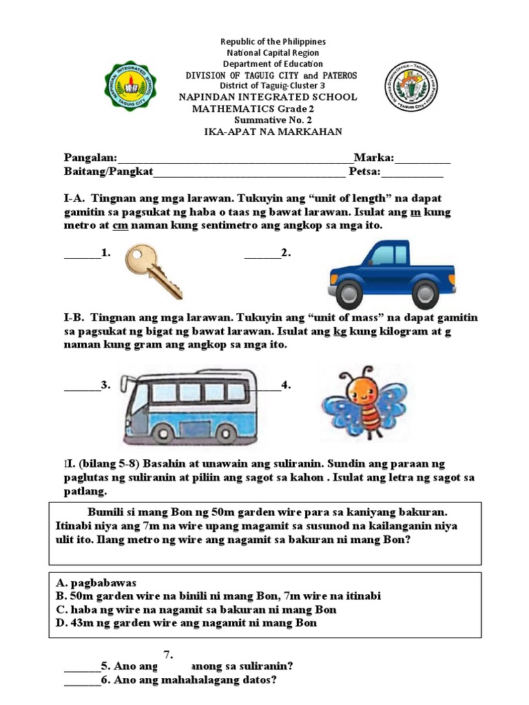 Mathematics Q4 Summative No.2 | PDF