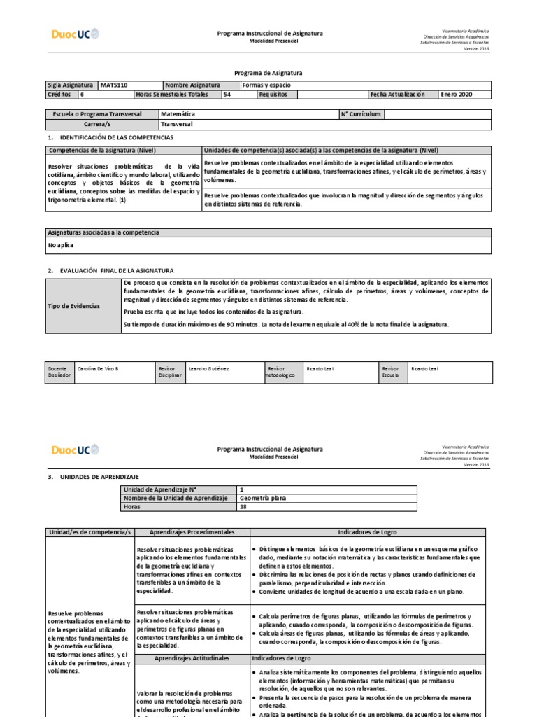Programa Formas y Espacio | PDF | Geometría | Geometría euclidiana