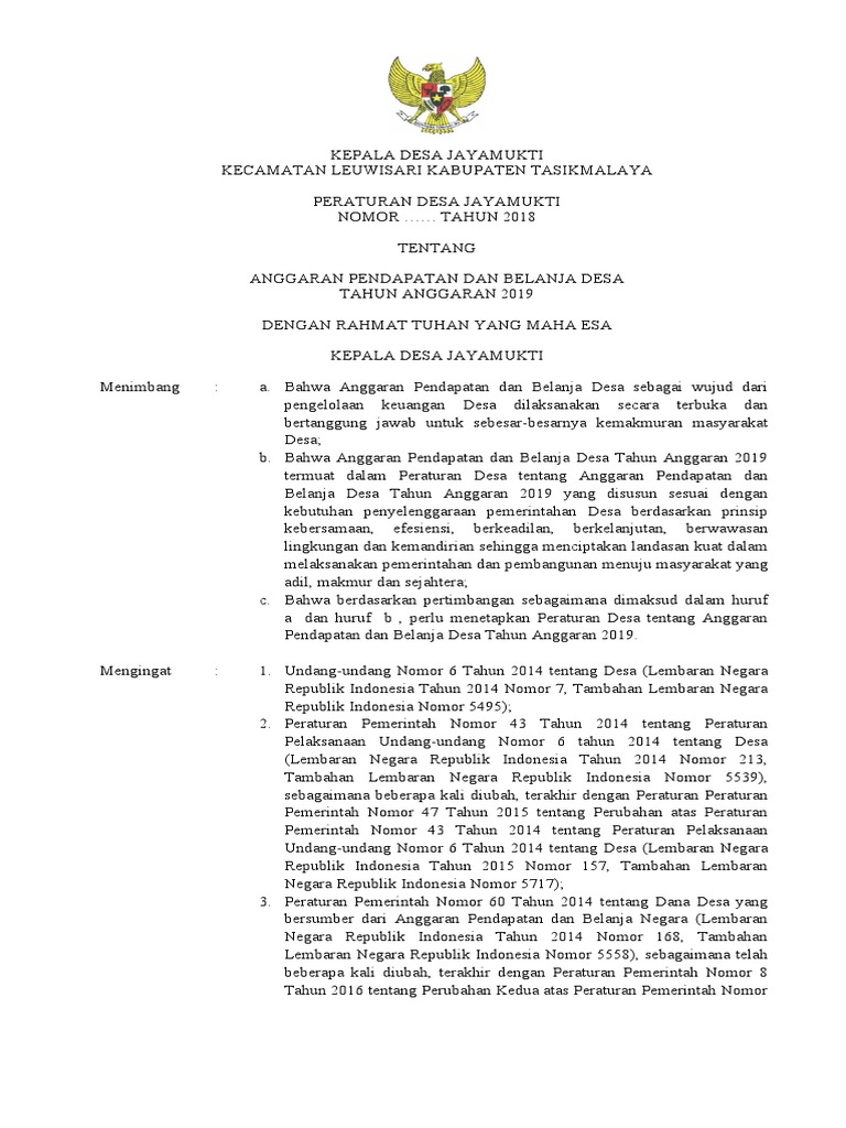 Perdes APBDes Dan Penjabaran | PDF