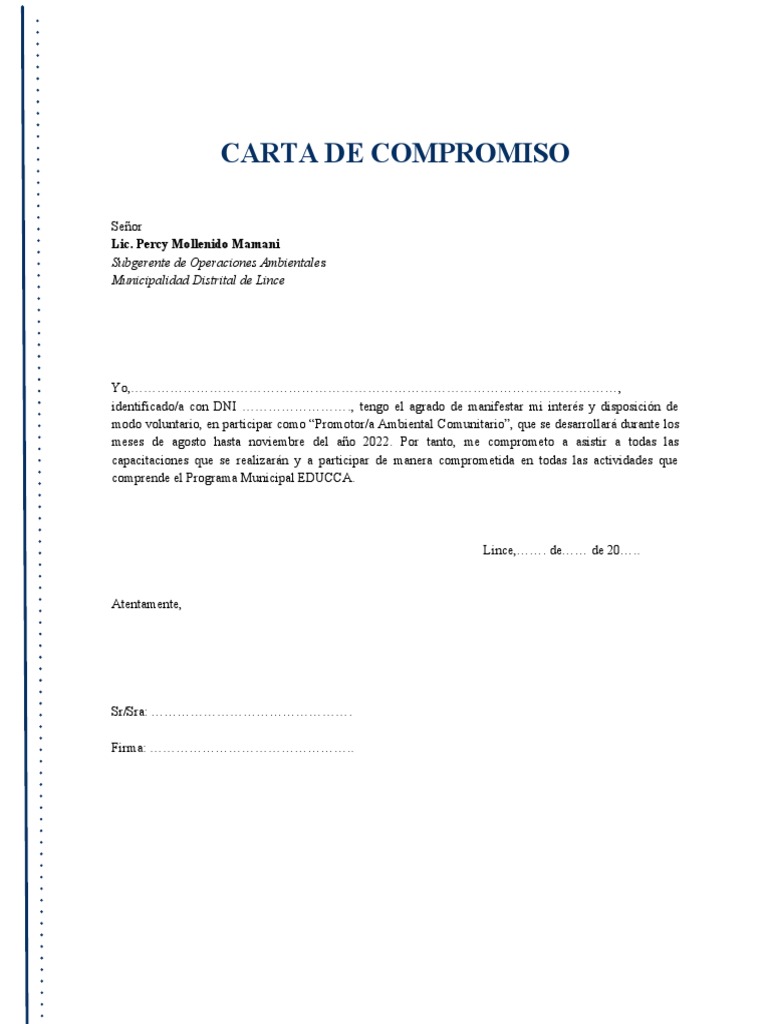Modelo Carta de Compromiso Pac (1) | PDF