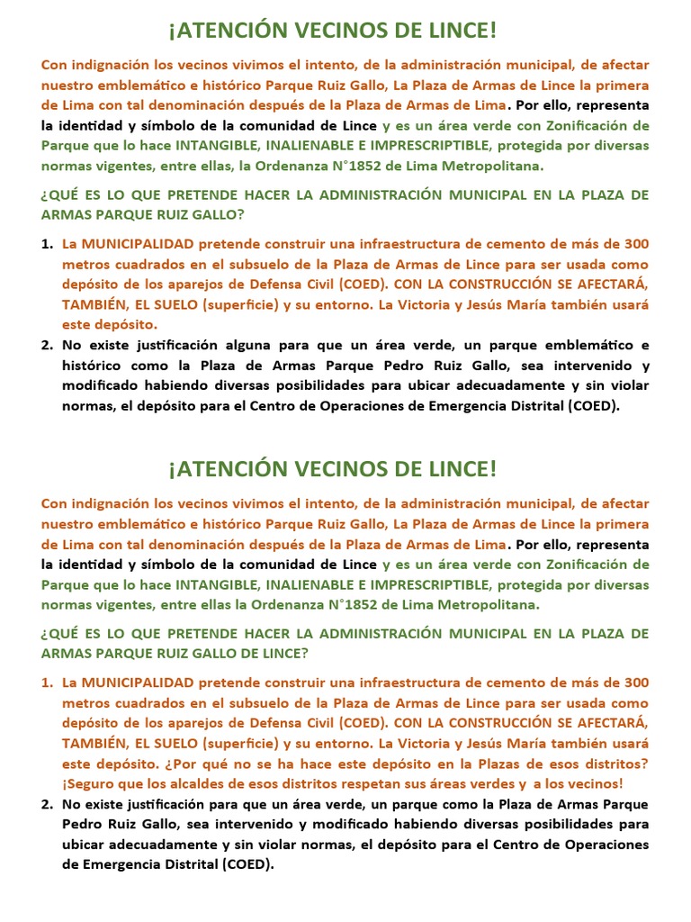 Volante 2 Parque Ruiz Gallo | PDF | Lima