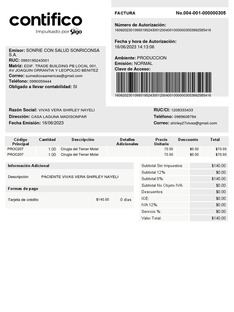 Fac 004-001-000000305 | PDF | Industrias de servicio | Pagos