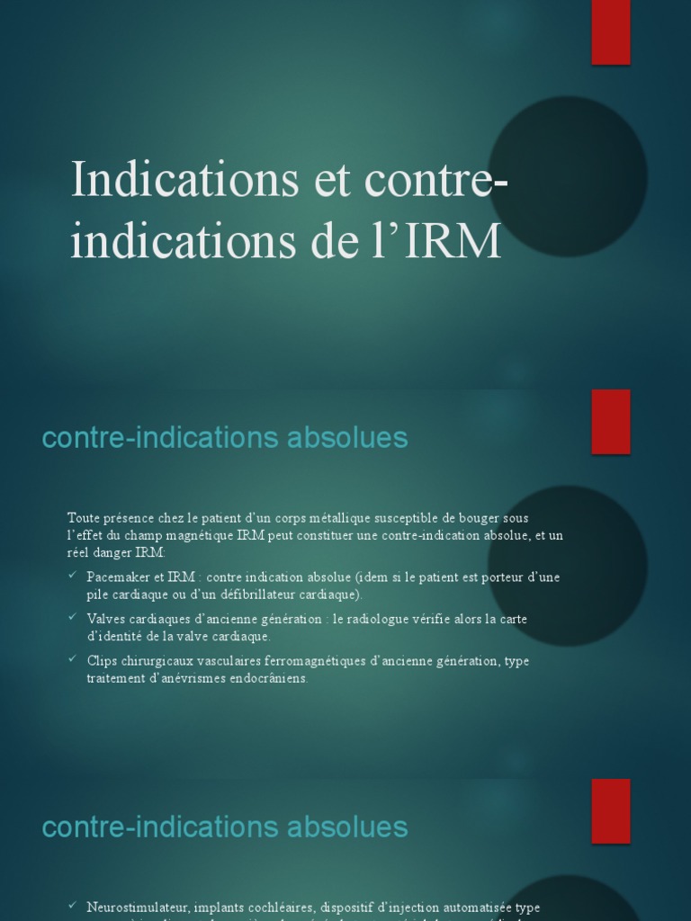 Indications Et Contre-Indications de l'IRM | PDF | Imagerie par résonance magnétique | Radiologie