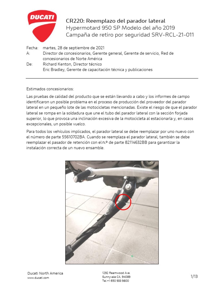 SRV-RCL-21-011 CR220 Side Stand Replacement-SP | PDF | Bienes ...