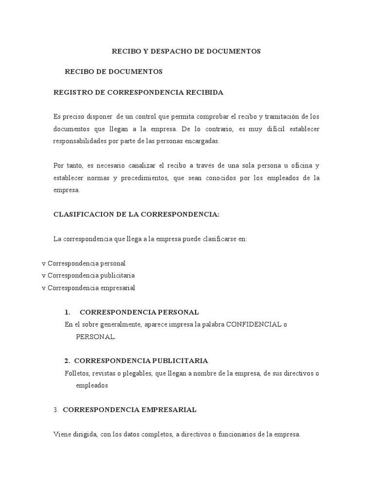 Recibo y Despacho de Documentos | PDF | Correo