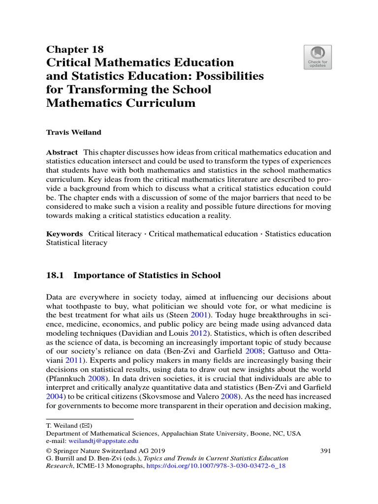 Critical Mathematics Education and Statistics Education Weiland | PDF ...