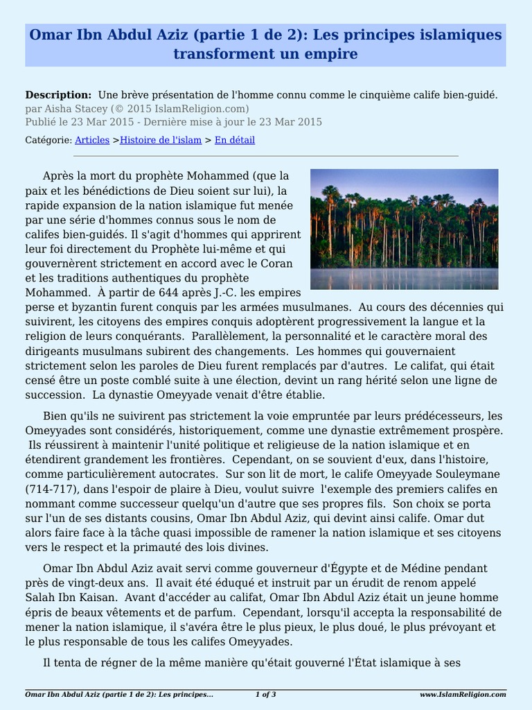 Omar Ibn Abdul Aziz : Réformes islamiques | PDF | Califat | Mahomet