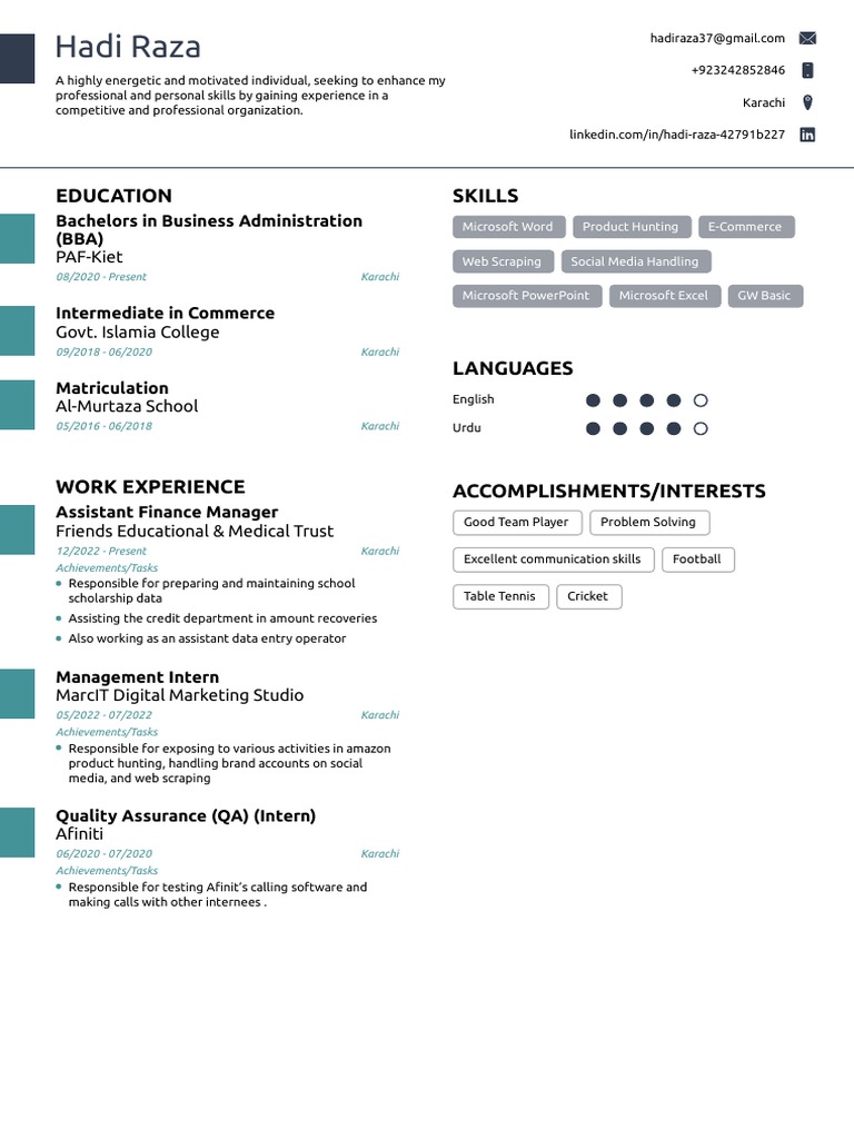 Hadi's Resume | PDF | Communication | Information Technology
