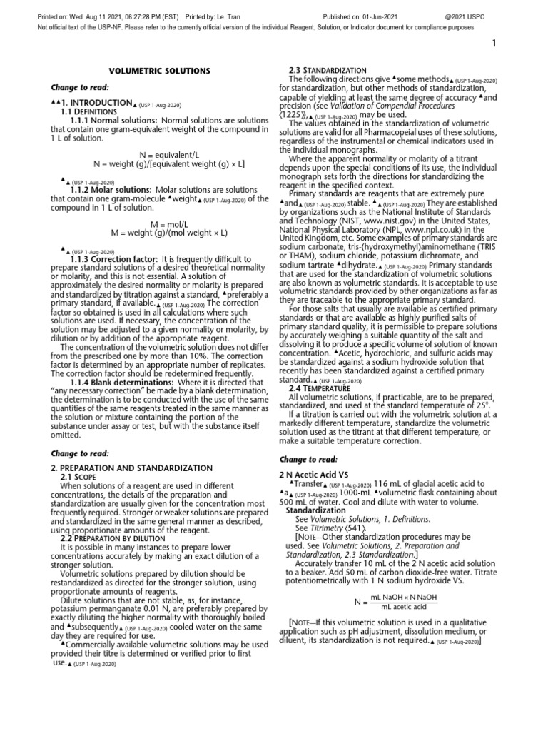Volumetric Solutions | PDF | Titration | Chemistry