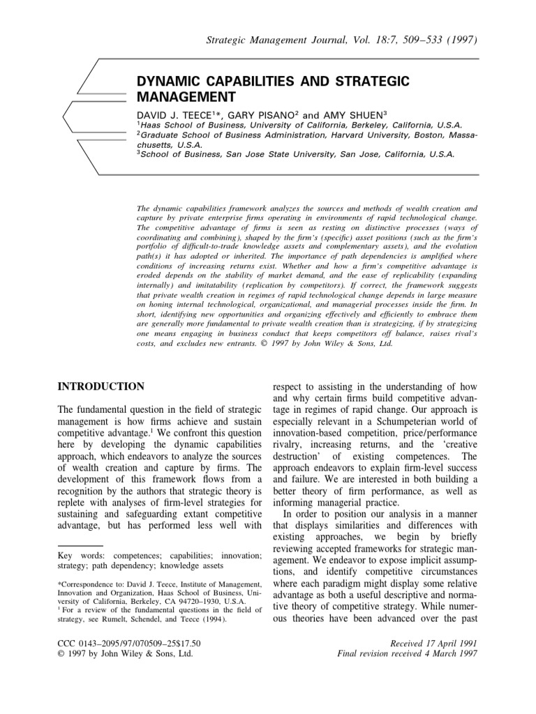 Strategic Management Journal 1998 Teece Dynamic Capabilities And Strategic Management