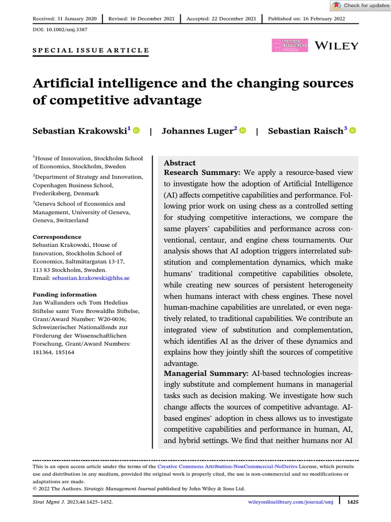 Strategic Management Journal - 2022 - Krakowski - Artificial Intelligence and The Changing ...