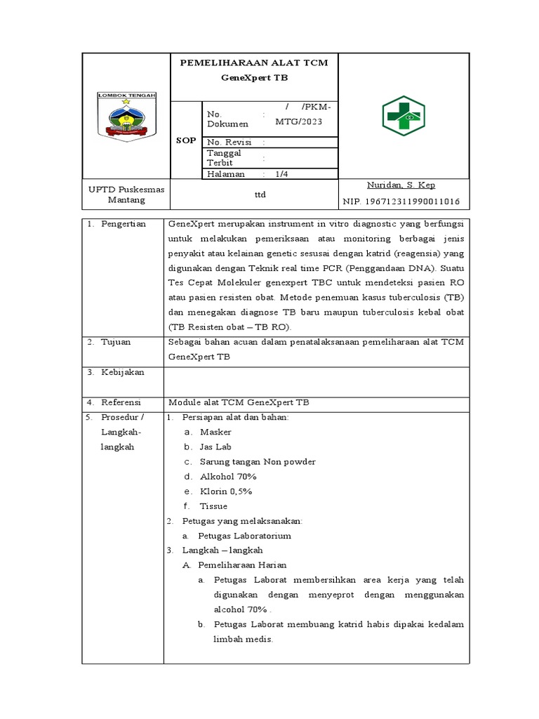 Pemeliharaan Alat TCM GeneXpert TB | PDF | Kesehatan Holistik | Sains ...