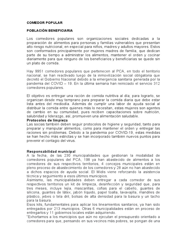 Comedor Popular | PDF | Alimentos