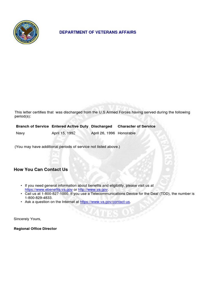 Veterans Service Verification Letter | PDF