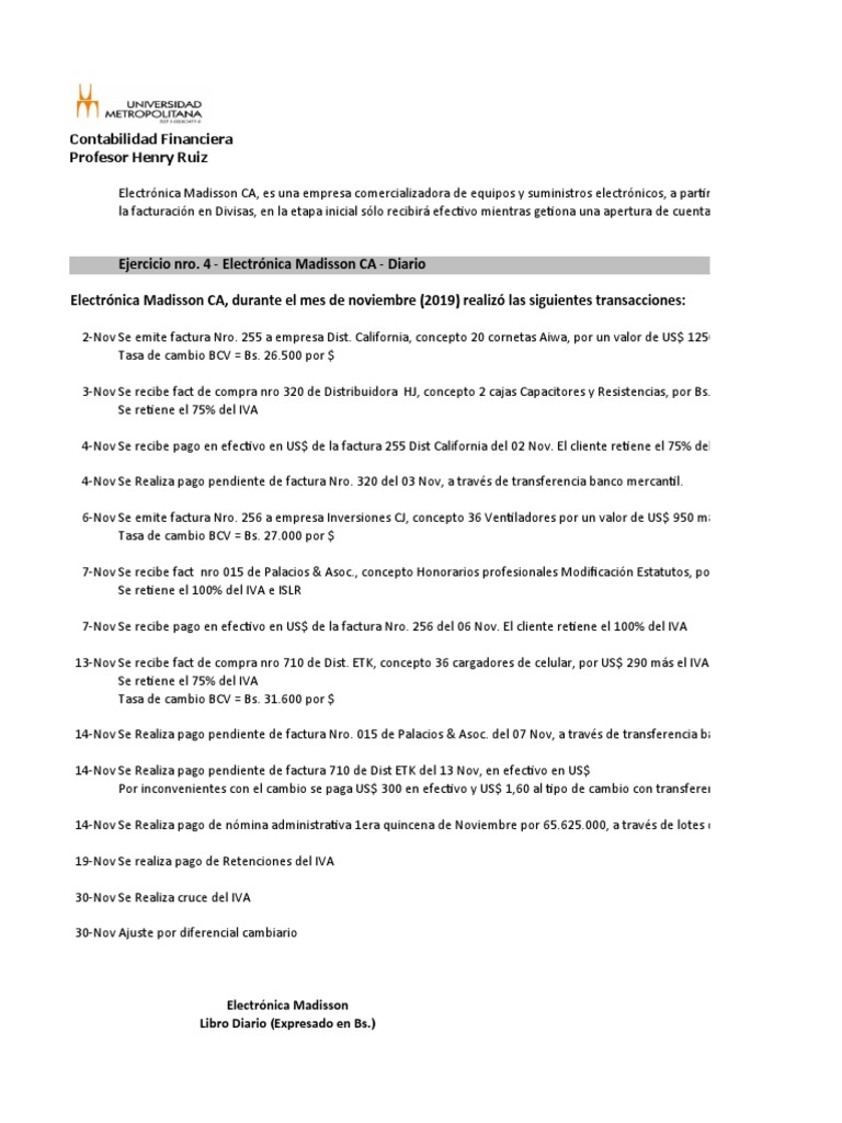 Ejerc 4 Electrónica Madisson Cont | PDF | Impuesto al valor agregado | Industrias de servicio