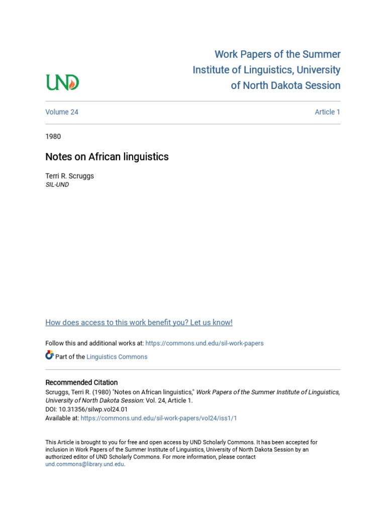 Notes on African Linguistics 1980 | PDF | Tone (Linguistics) | Adjective