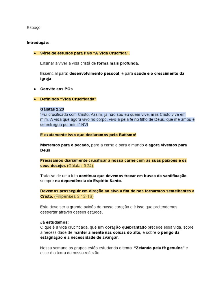Esboço Marcos 8.31-38 | PDF | Jesus | Igreja cristã