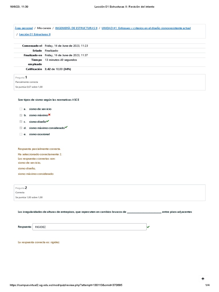 Lección 01 Estructuras II - Revisión Del Intento | PDF | Viga (Estructura) | Física Aplicada e ...