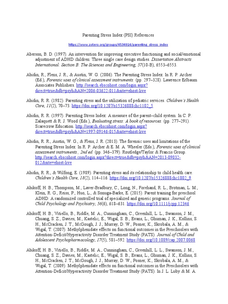 Parenting Stress Index (PSI) References | PDF | Mental Disorder | Parenting