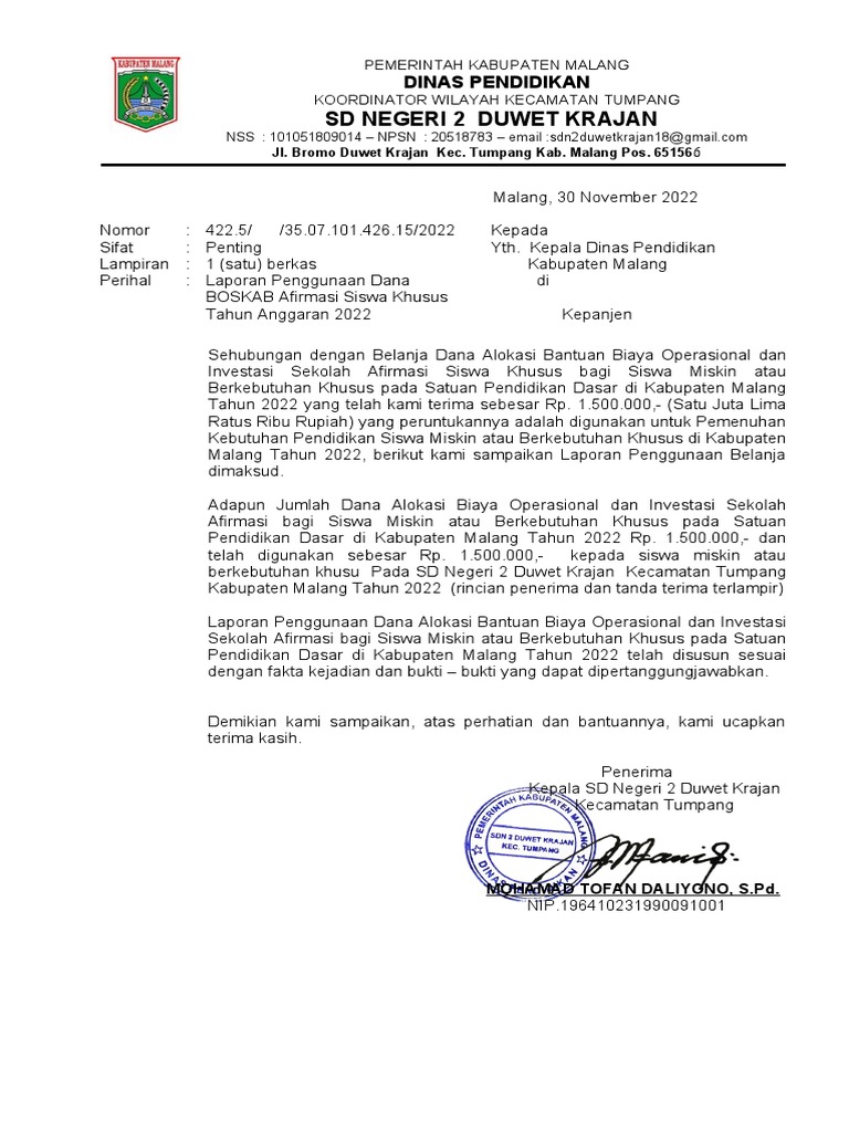 Format SPJ Siswa Miskin SD 2022 | PDF