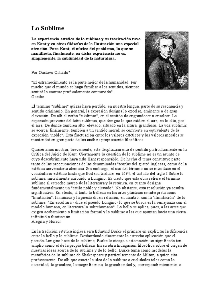 Lo Sublime | PDF | Immanuel Kant | Estética