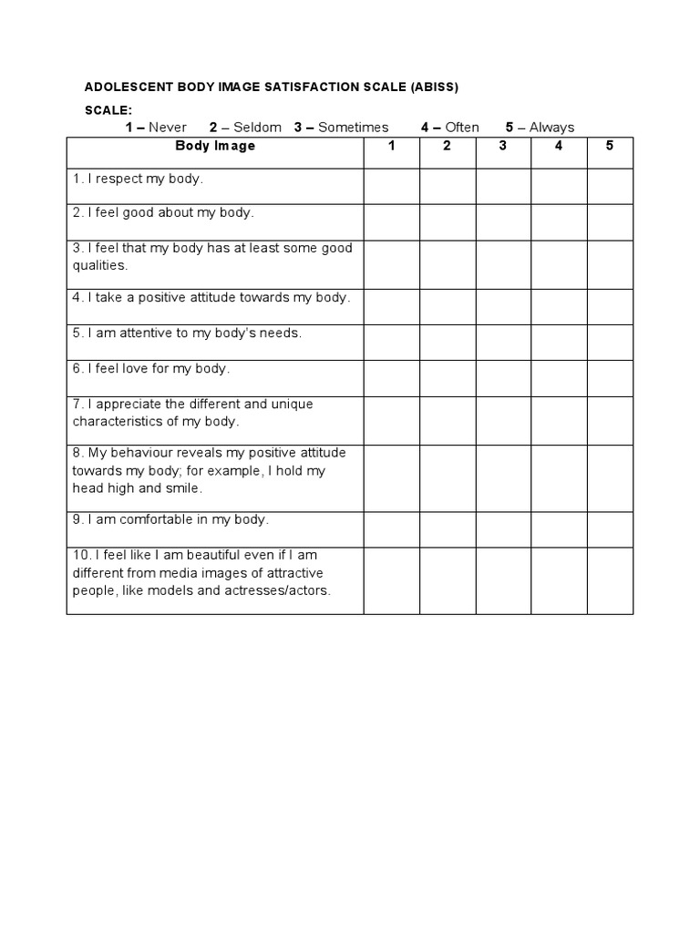 Adolescent Body Image Satisfaction Scale Pdf