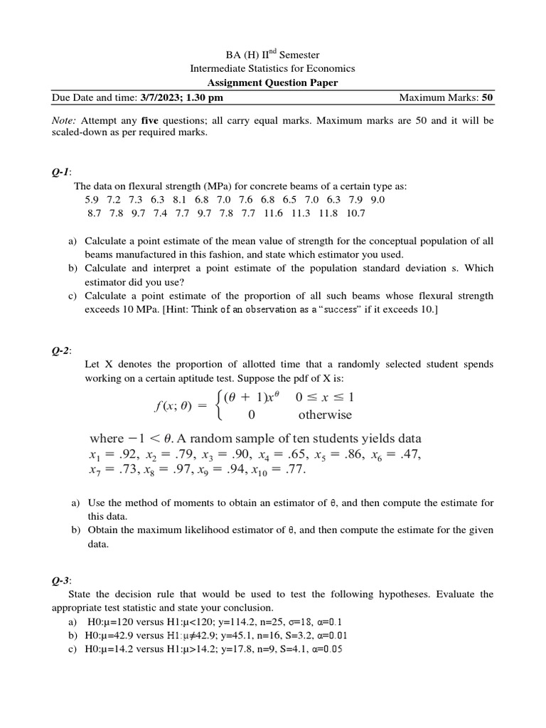 Int Stats For Eco - Assignment Question Paper | PDF | Statistical ...