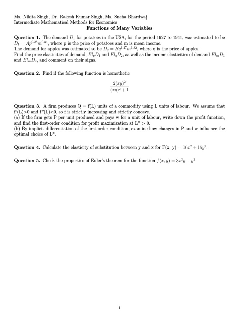 Assignment_Functions_of_Many_Variables (Ques) | PDF
