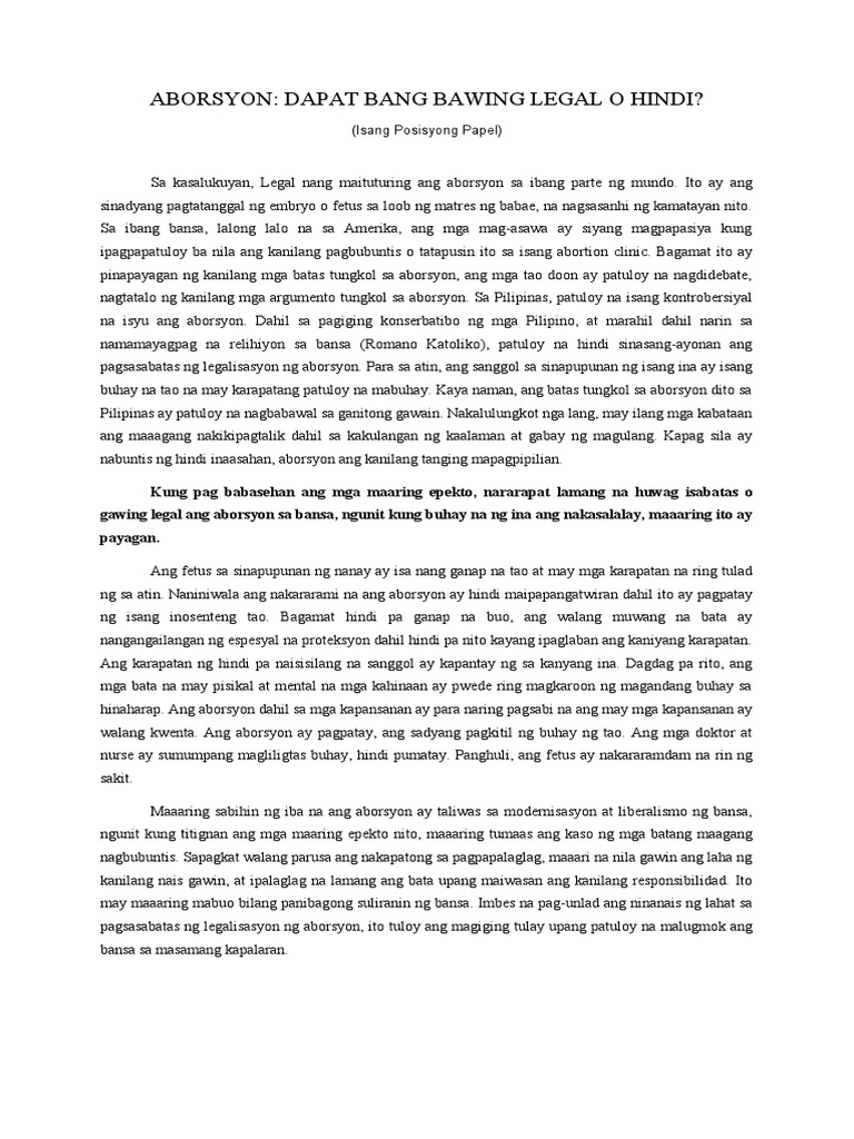 Aborsyon: Dapat Ba Gawing Legal o Hindi? | PDF